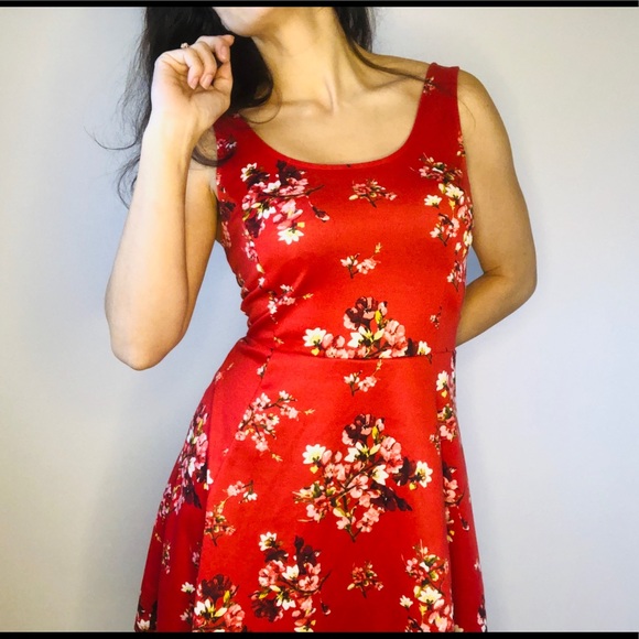 Divided | Dresses | Divided Red Floral Bright Color Summer Dress S ...